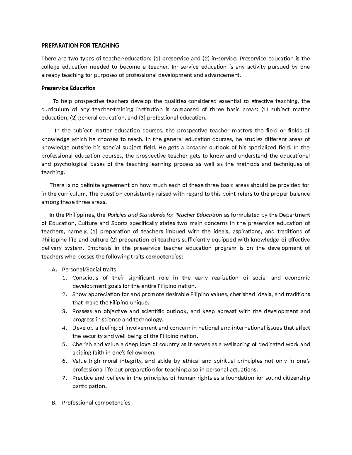 Preparation-FOR- Teaching - PREPARATION FOR TEACHING There are two ...