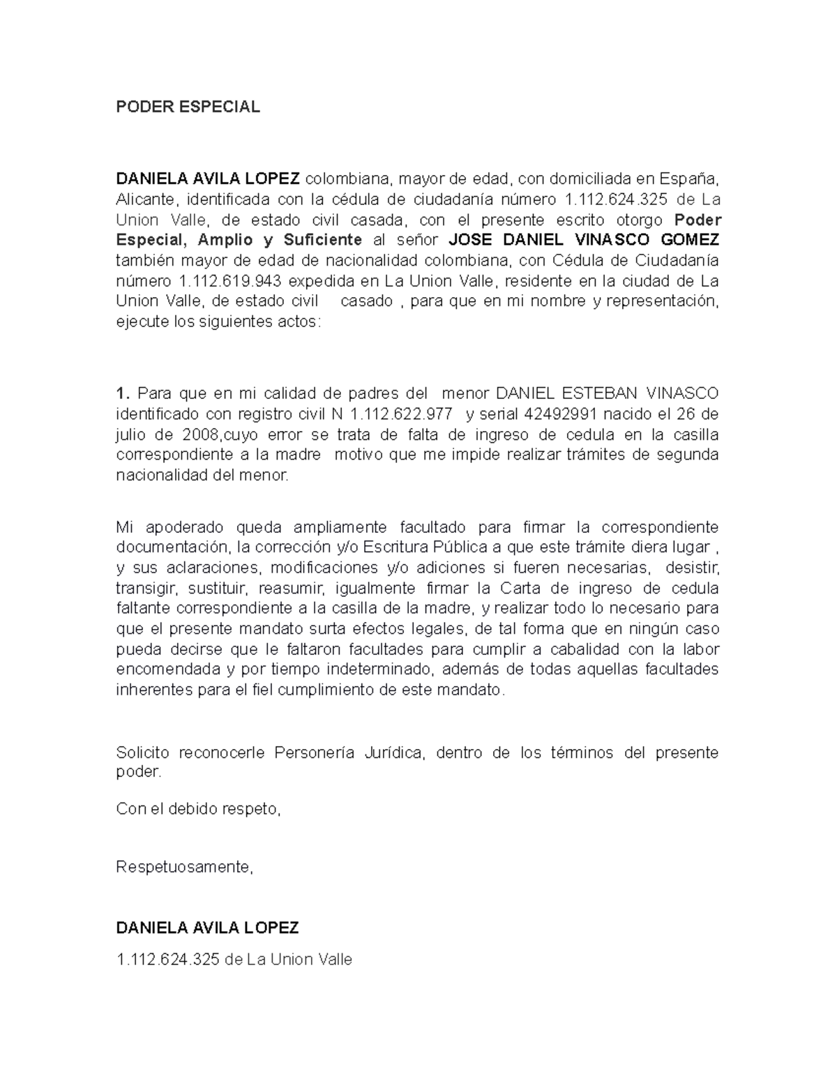 Poder Especial Daniellll - PODER ESPECIAL DANIELA AVILA LOPEZ ...