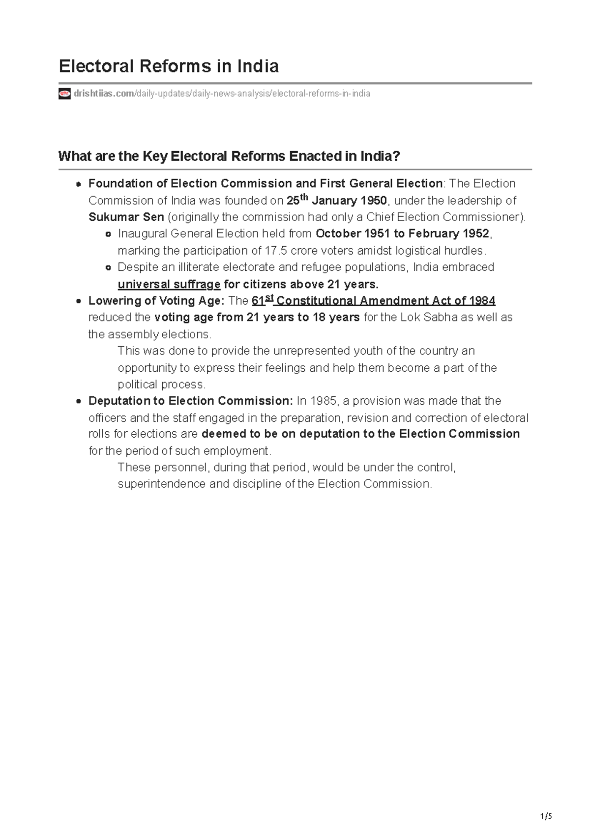 Electoral Reforms in India - Electoral Reforms in India - Studocu