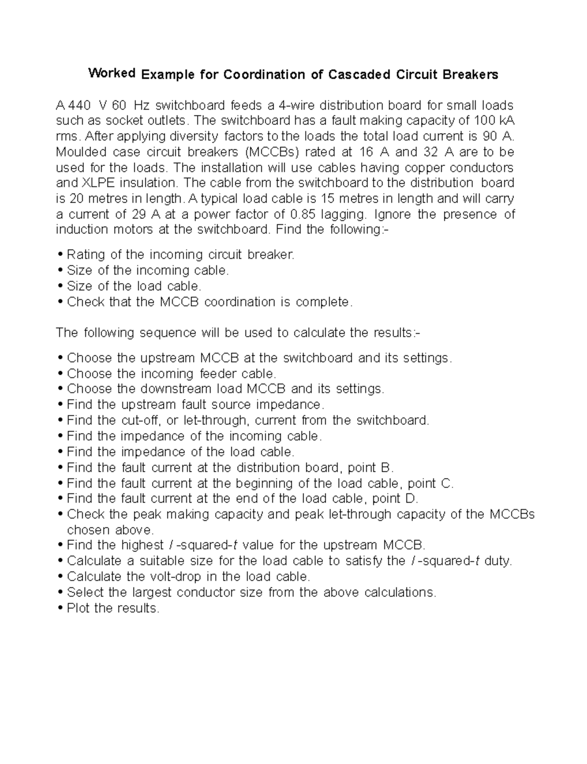 Worked Example for Coordination of Cascaded Circuit Breakers - The ...