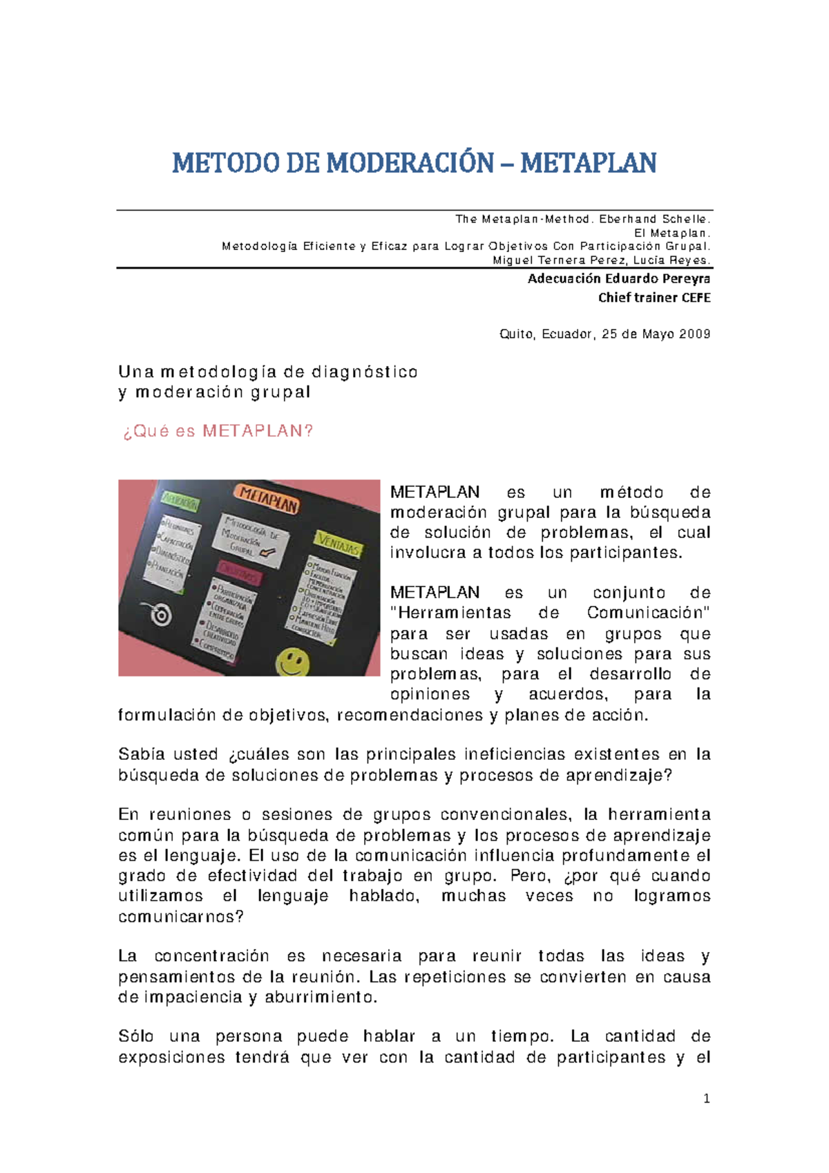 Metodo de moderación - Metaplan - METODO DE MODERACIÓN – METAPLAN The ...