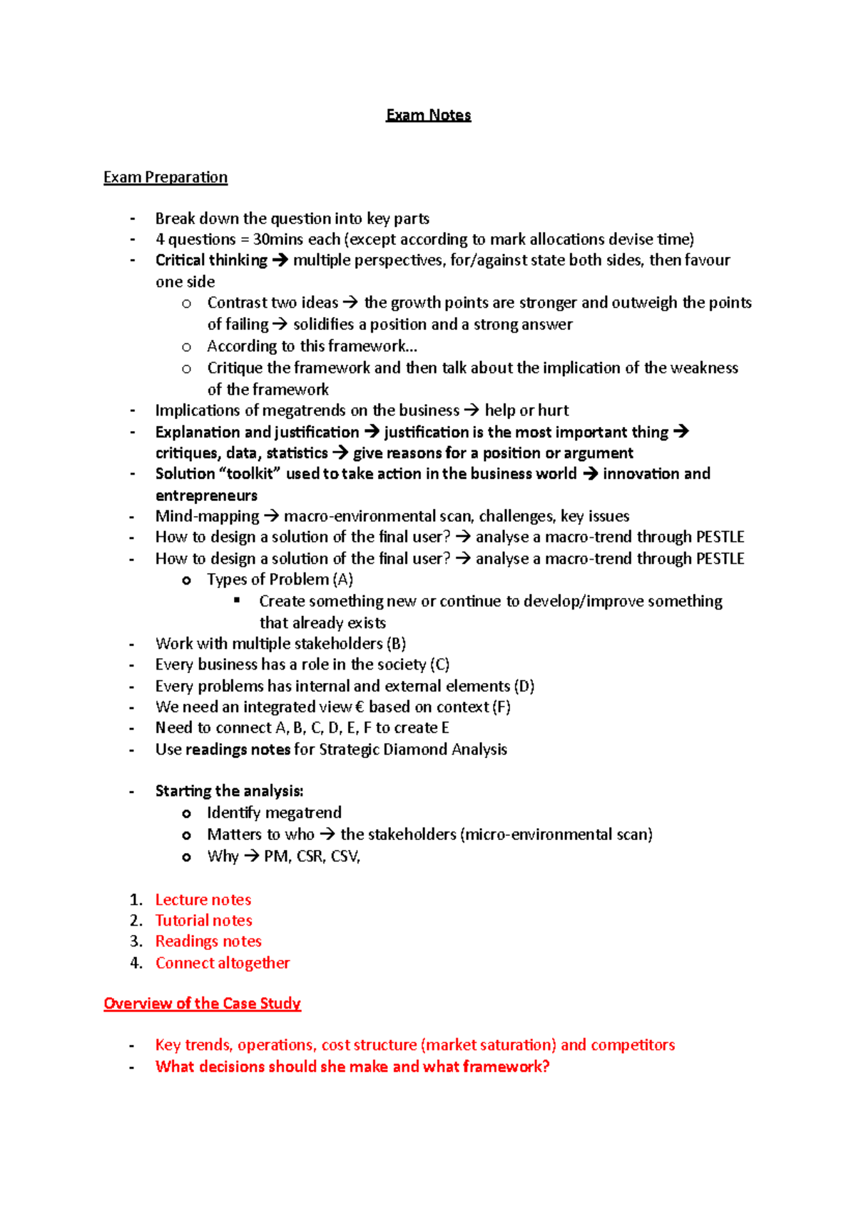 Exam Notes - Exam Notes Exam Preparation Break down the question into ...