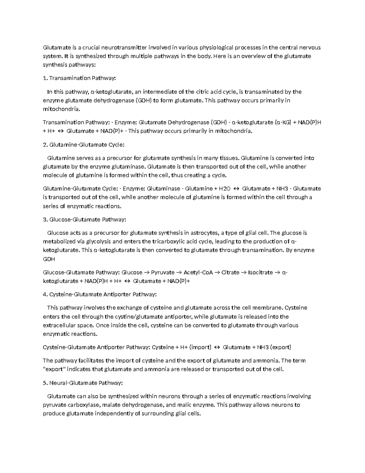 Amino ACID Glutamate - Summary Clinical medicine - Glutamate is a ...