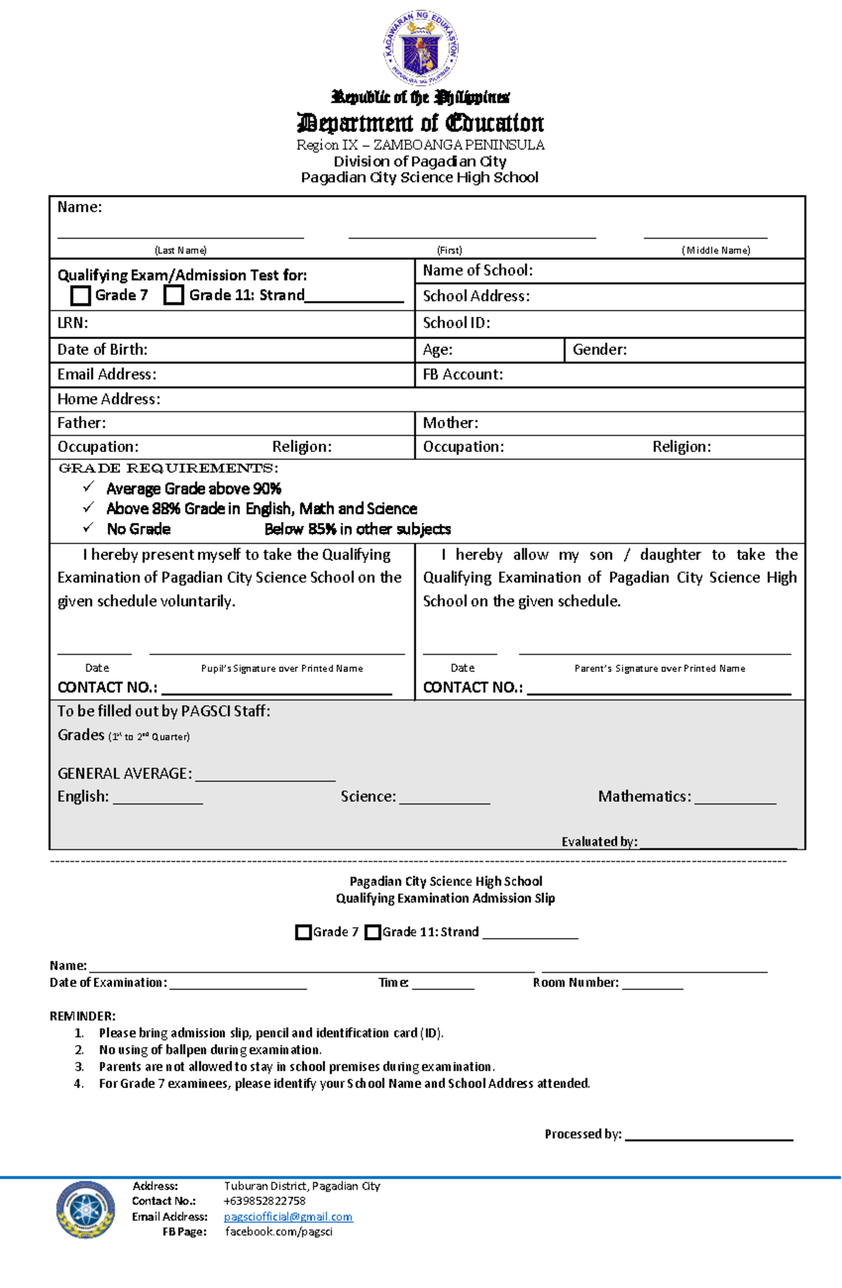 Pagsat 2024 Application FORM 2024 - Republic of the Philippines ...