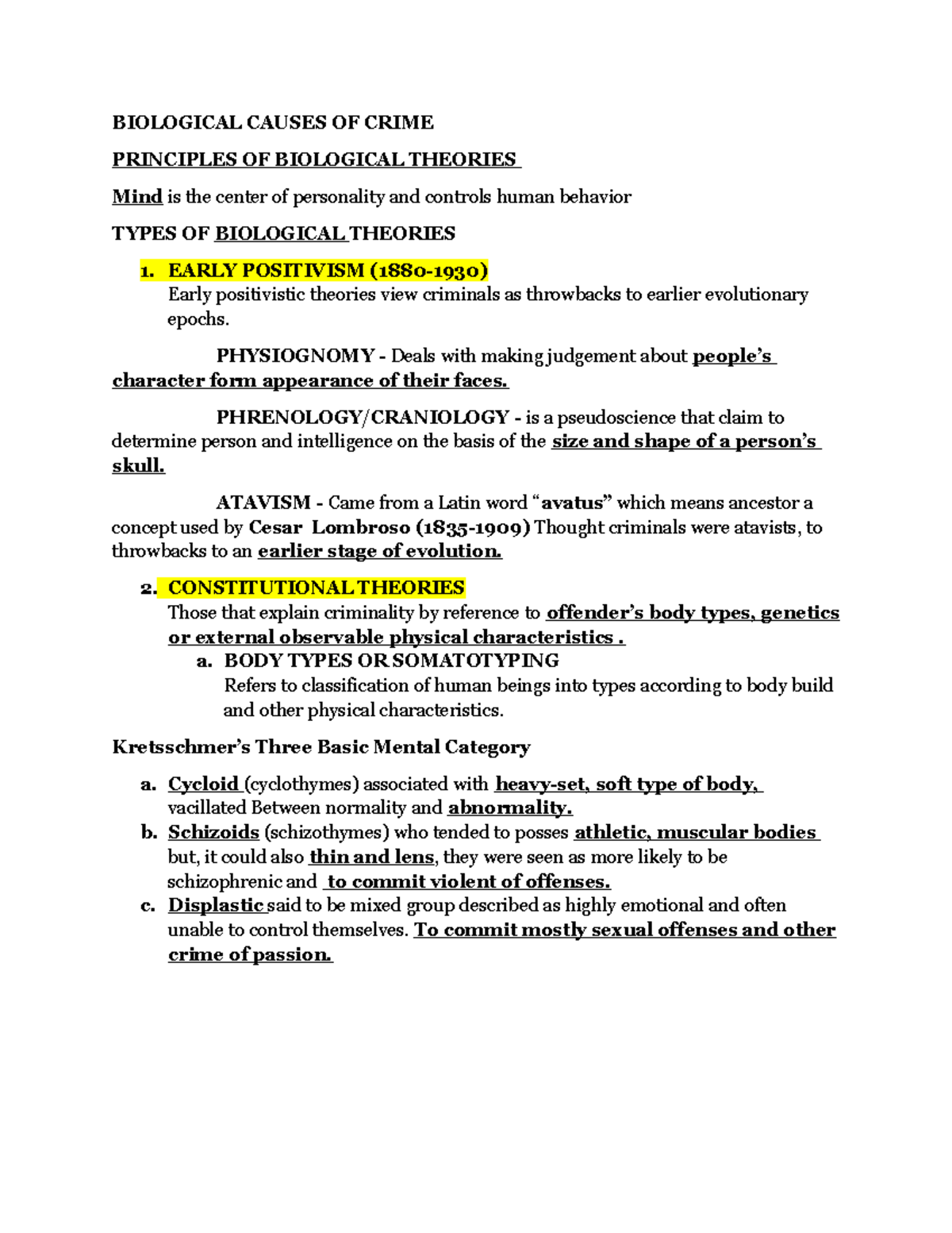 Biological Theory - BIOLOGICAL CAUSES OF CRIME PRINCIPLES OF BIOLOGICAL ...