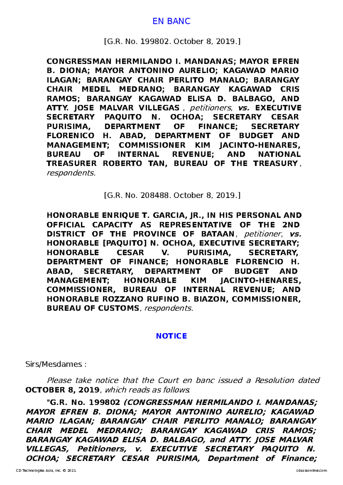 Mandanas v Ochoa - Use it on your own risk - EN BANC [G. No. 199802 ...