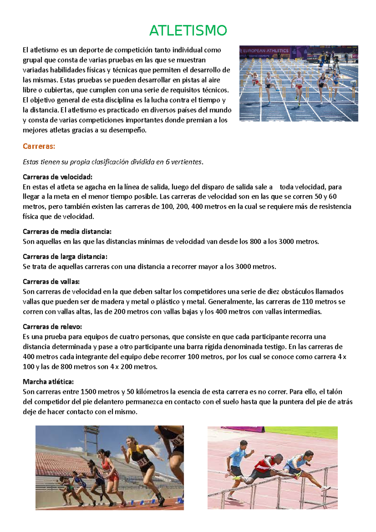 Atletismo - resumen - ATLETISMO El atletismo es un deporte de ...