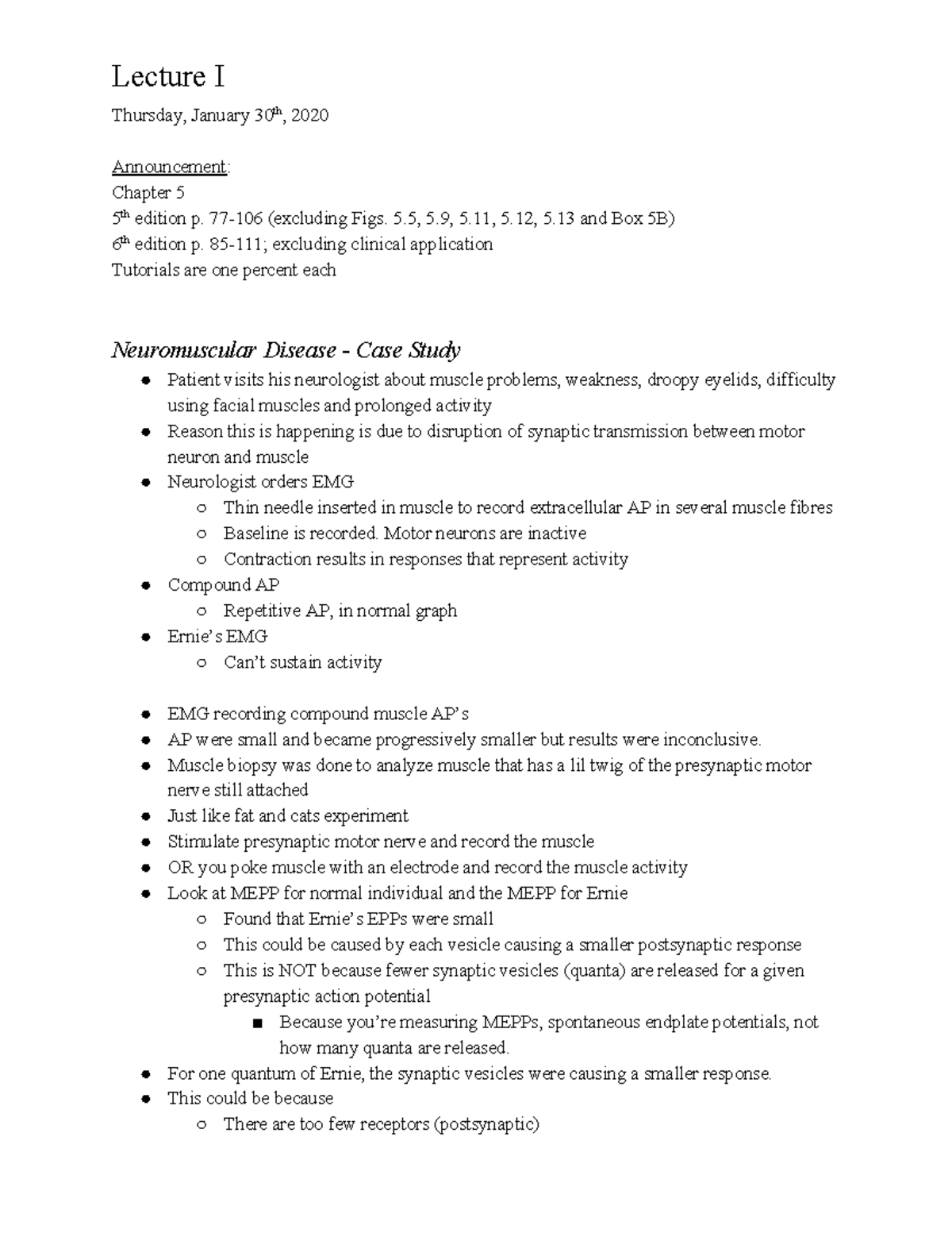 Chapter 5 Lecture Notes - Lecture I Thursday, January 30 th , 2020 ...