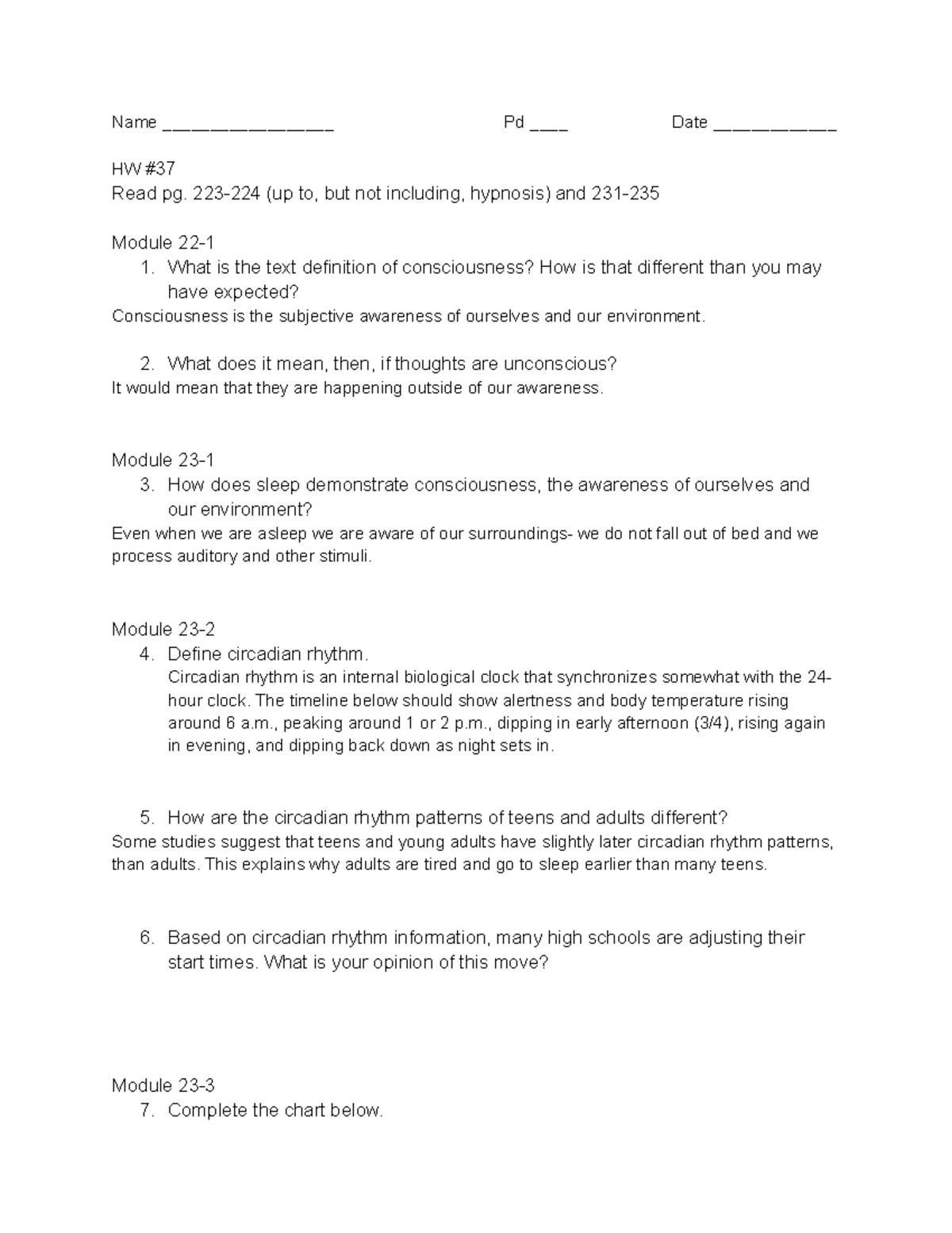 HW 37 - Psychology worksheet - Name __________________ Pd ____ Date ...