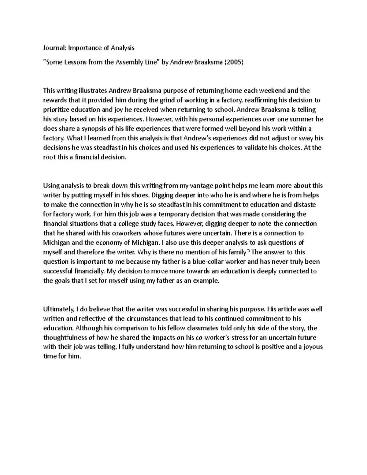 Journal Importance of Analysis - Journal: Importance of Analysis "Some ...