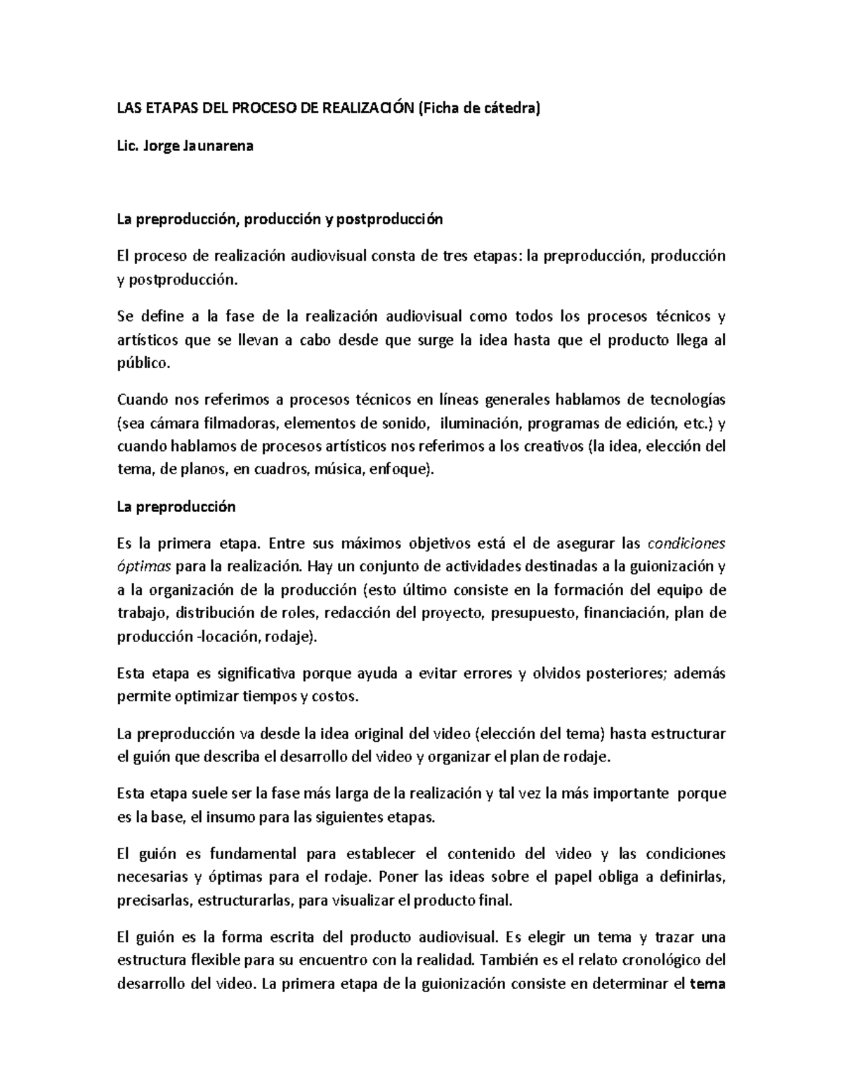 Realizacion o pre produccion audiovisual - LAS ETAPAS DEL PROCESO DE ...