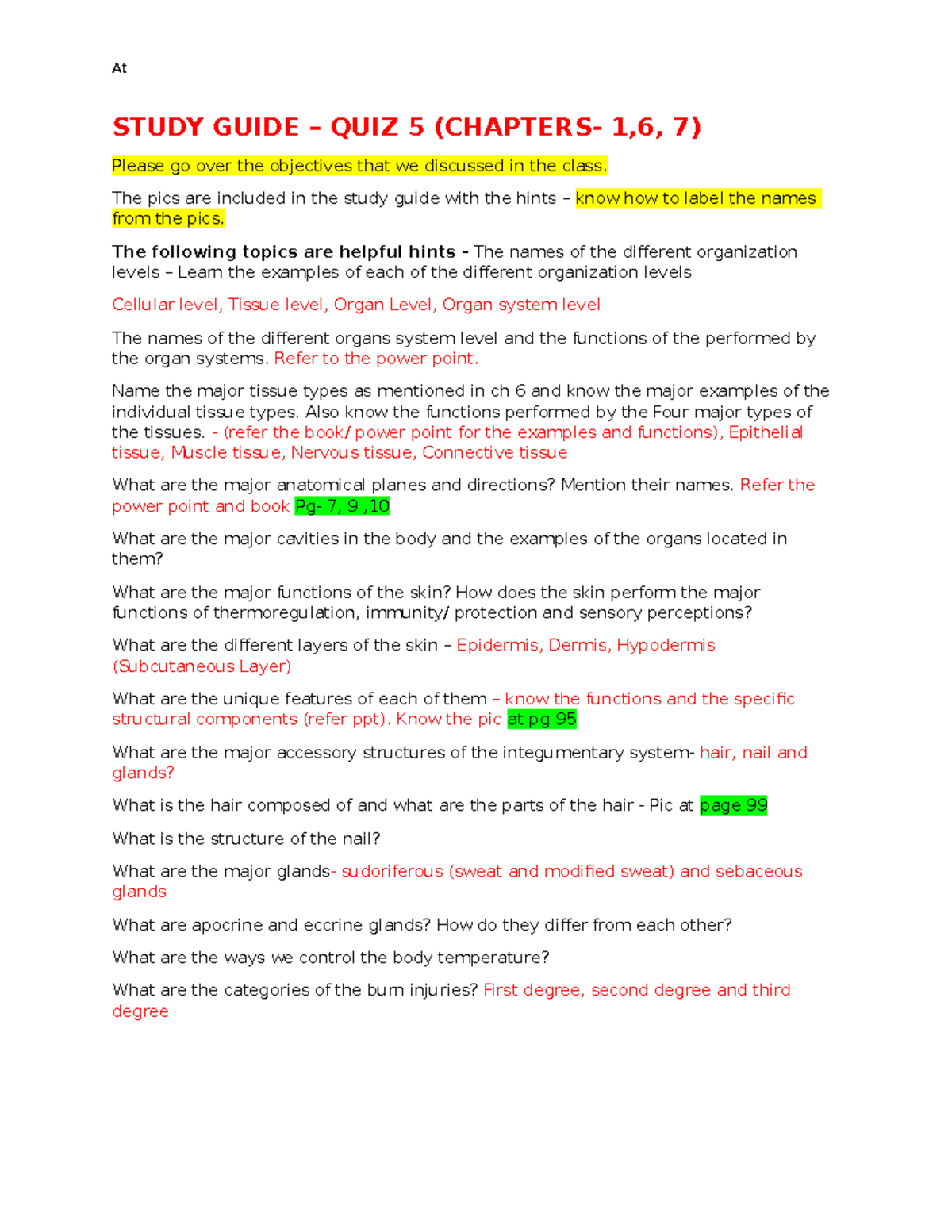 Quiz 5 Study Guide Intro to A and P integumentary system - At STUDY ...