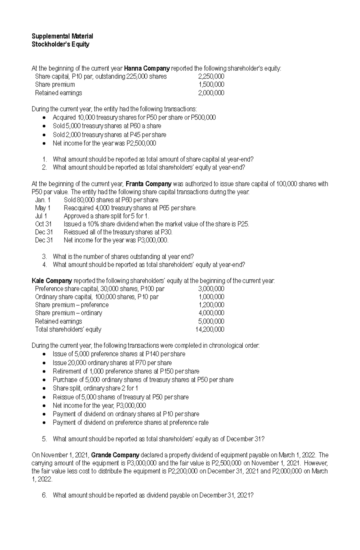 SM04 Additional Activity - Supplemental Material Stockholder’s Equity ...