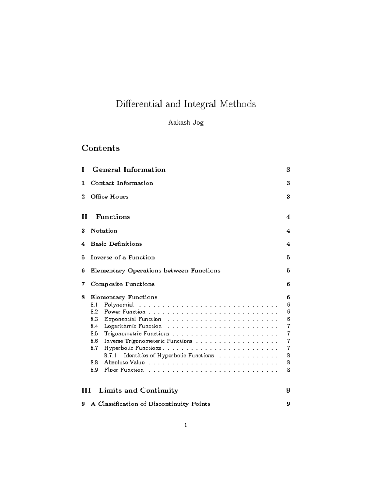 Differential and Integral Methods - Notes - Differential and Integral ...