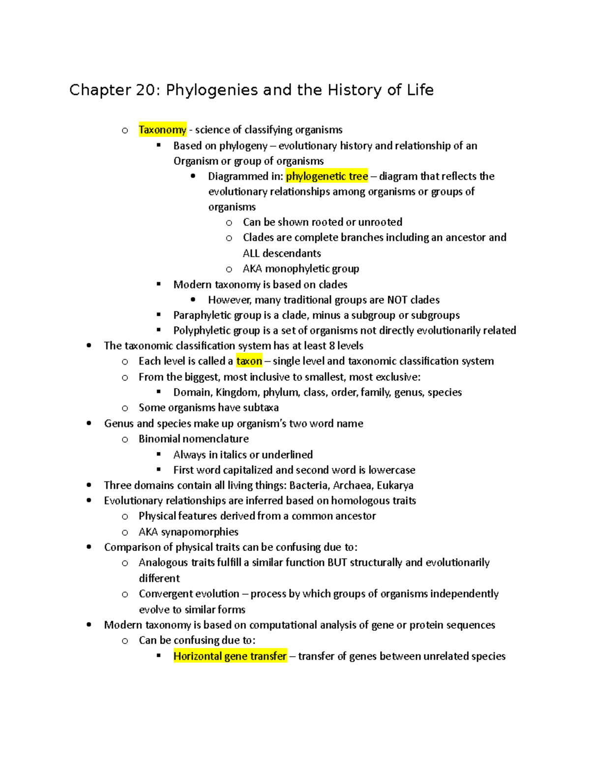 BISC 132 Lecture 1-1 - Chapter 20: Phylogenies and the History of Life ...