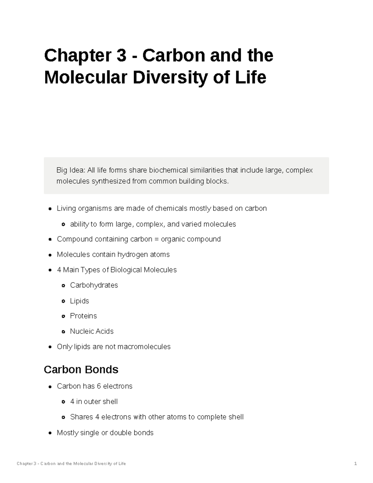 Chapter 3 - Carbon and the Molecular Diversity of ...