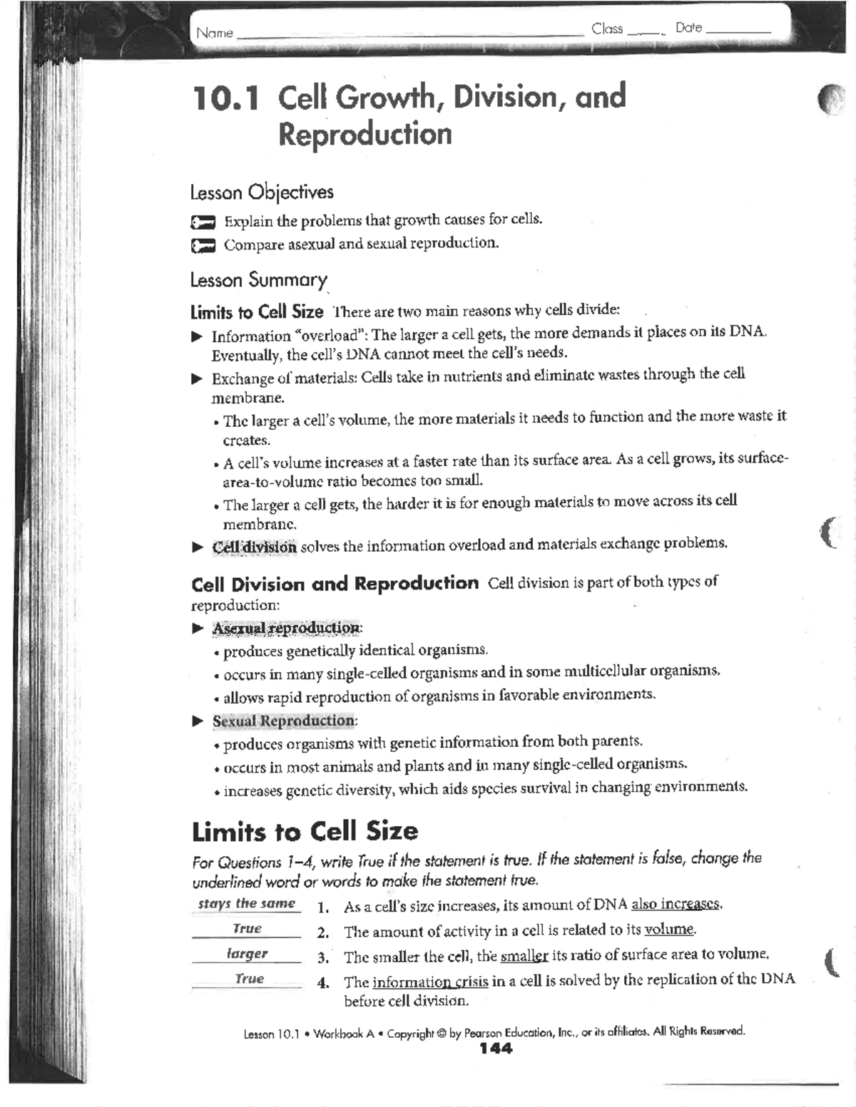 Mitosis meiosis book study guide answer keys - Name Class Date 10 Cell ...