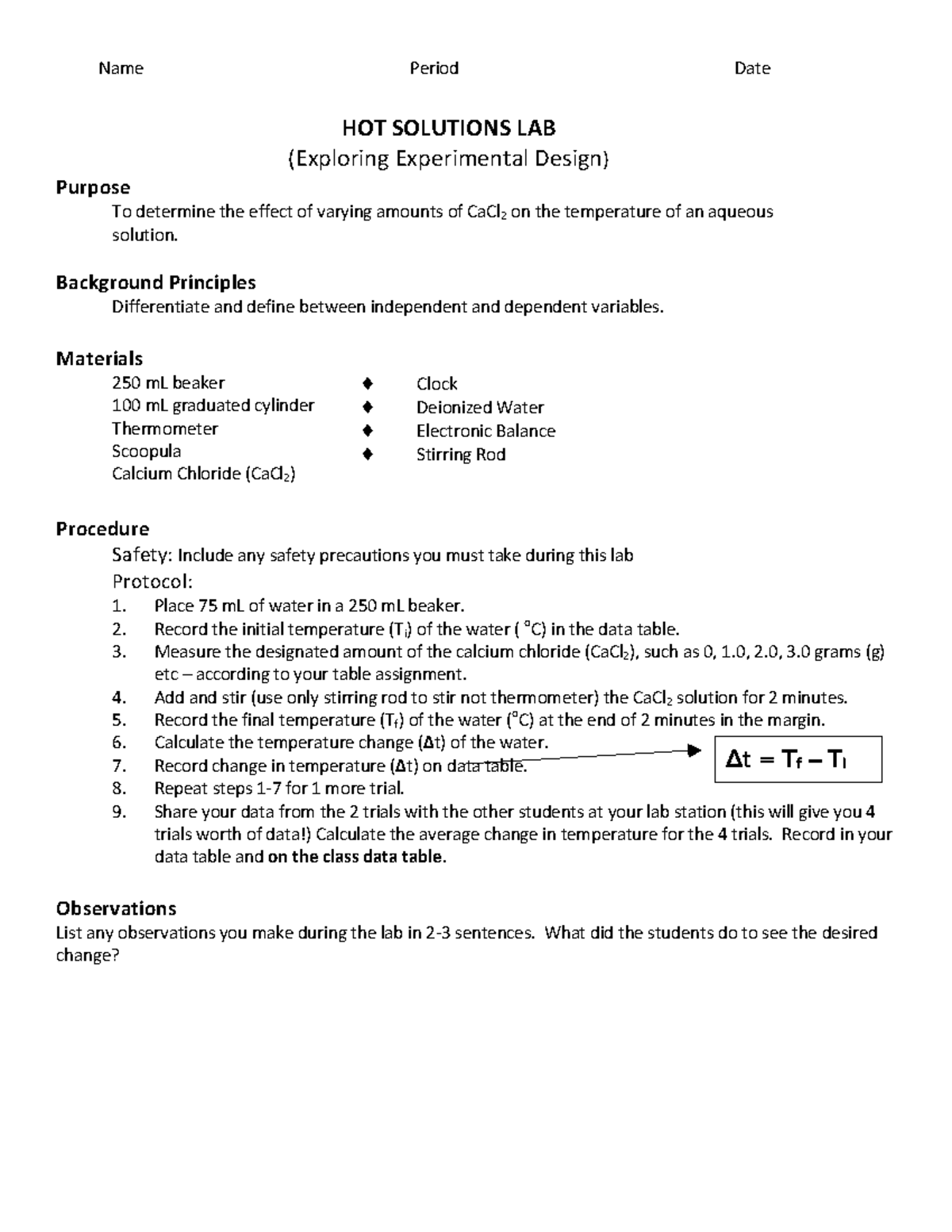 Hot Solutions Lab - Name Period Date HOT SOLUTIONS LAB (Exploring ...