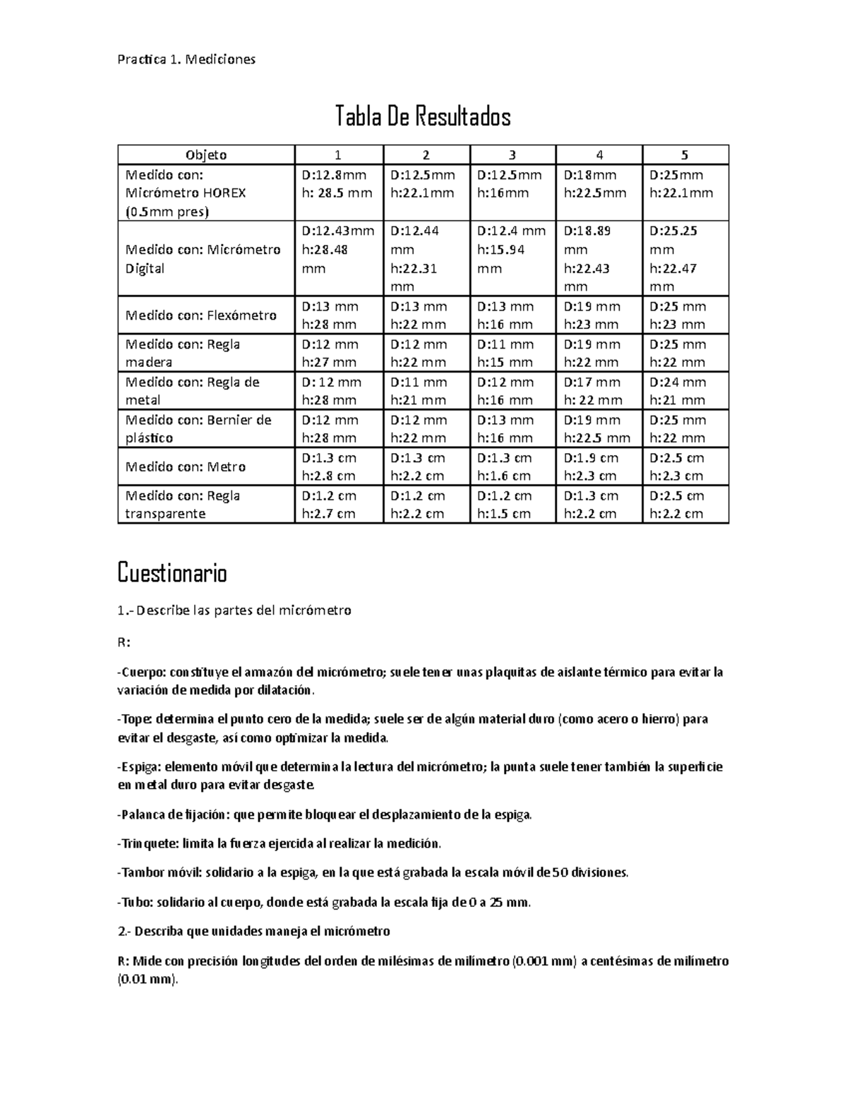Practica 1-Mediciones - Practica 1. Mediciones Tabla De Resultados ...