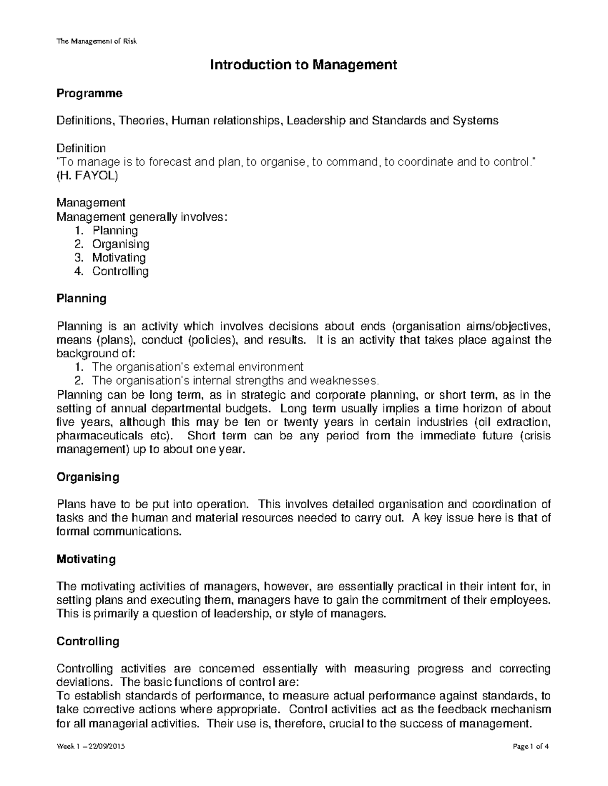 Introduction to Management - Introduction to Management Programme ...