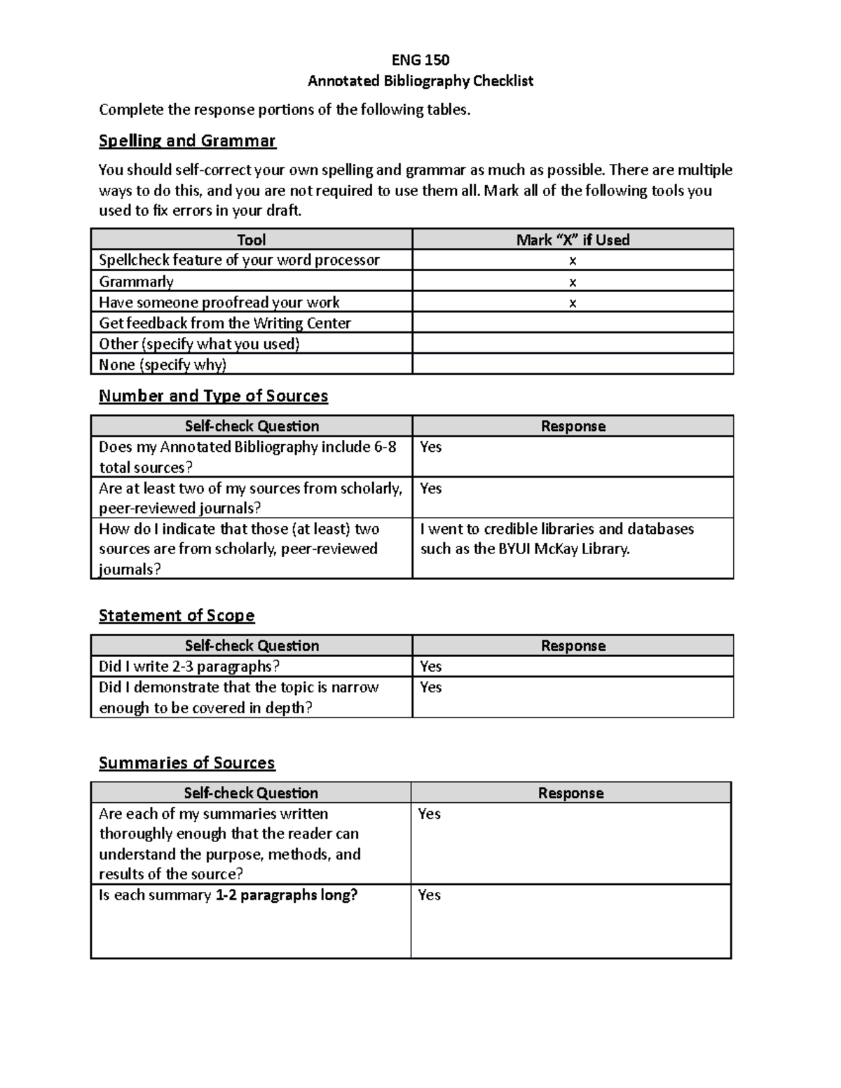 Eng150 document annotated Bibliography Checklist Reflection - ENG 150 ...
