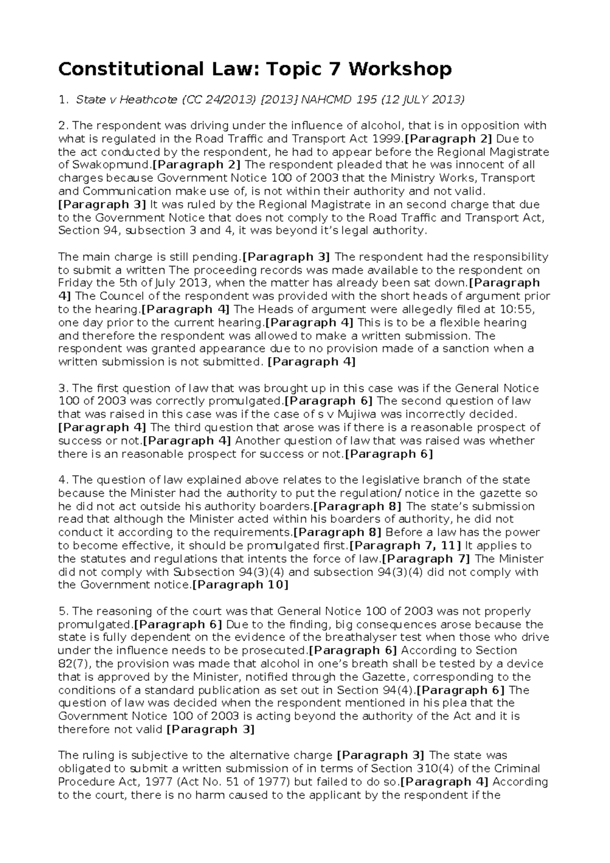 Constitutional Law - Topic 7 Workshopto - Constitutional Law: Topic 7 ...