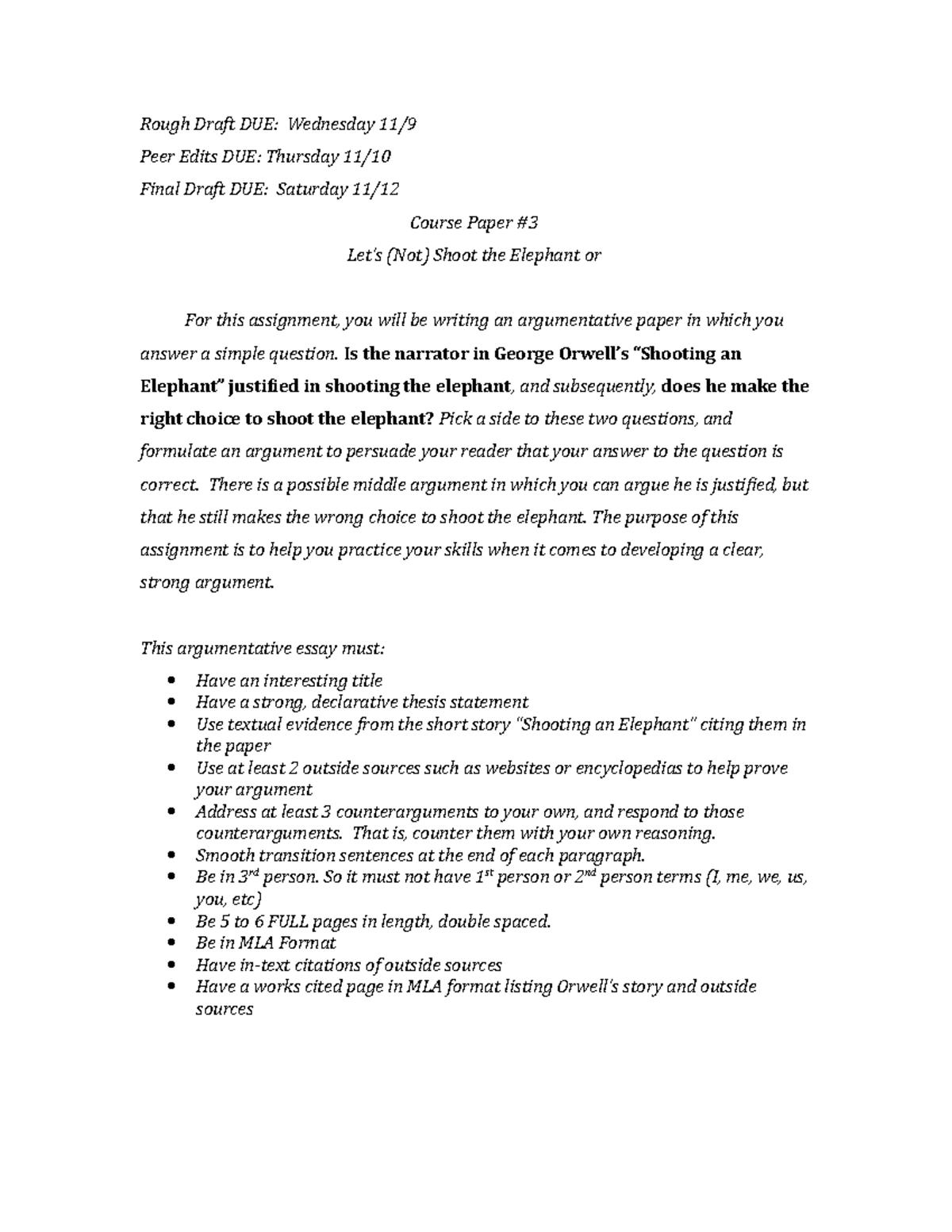 Coursepaper 3 - Essay #3 - Hodges - Rough Draft DUE: Wednesday 11/ Peer ...