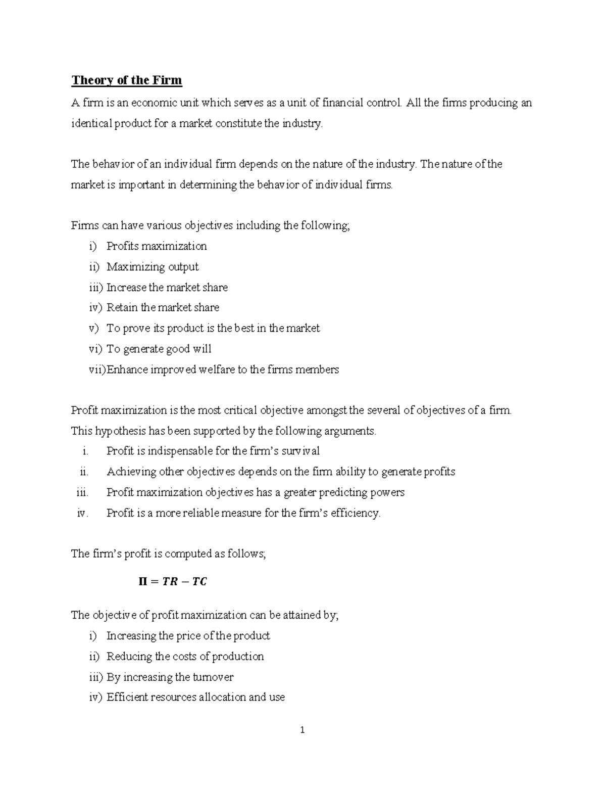 Theory OF THE FIRM - managerial economics - Theory of the Firm A firm ...