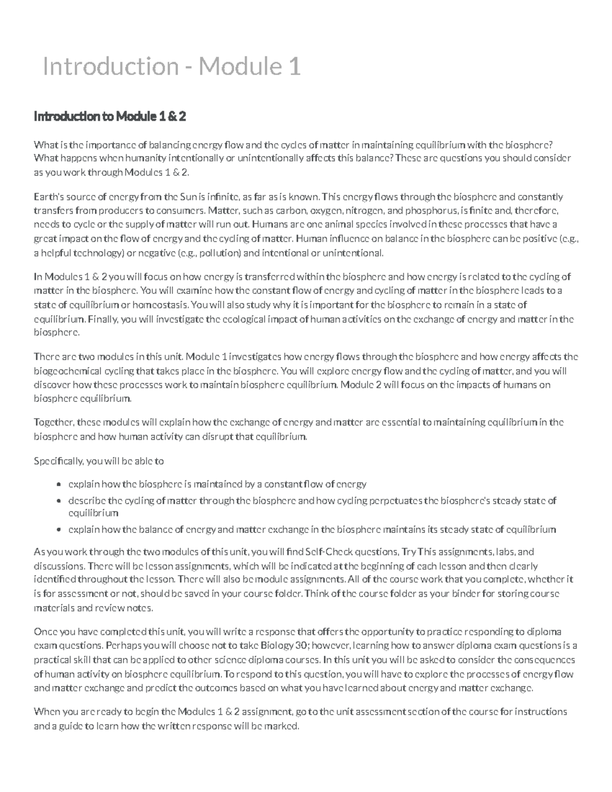Introduction - Module 1 - Earth’s source of energy from the Sun is ...