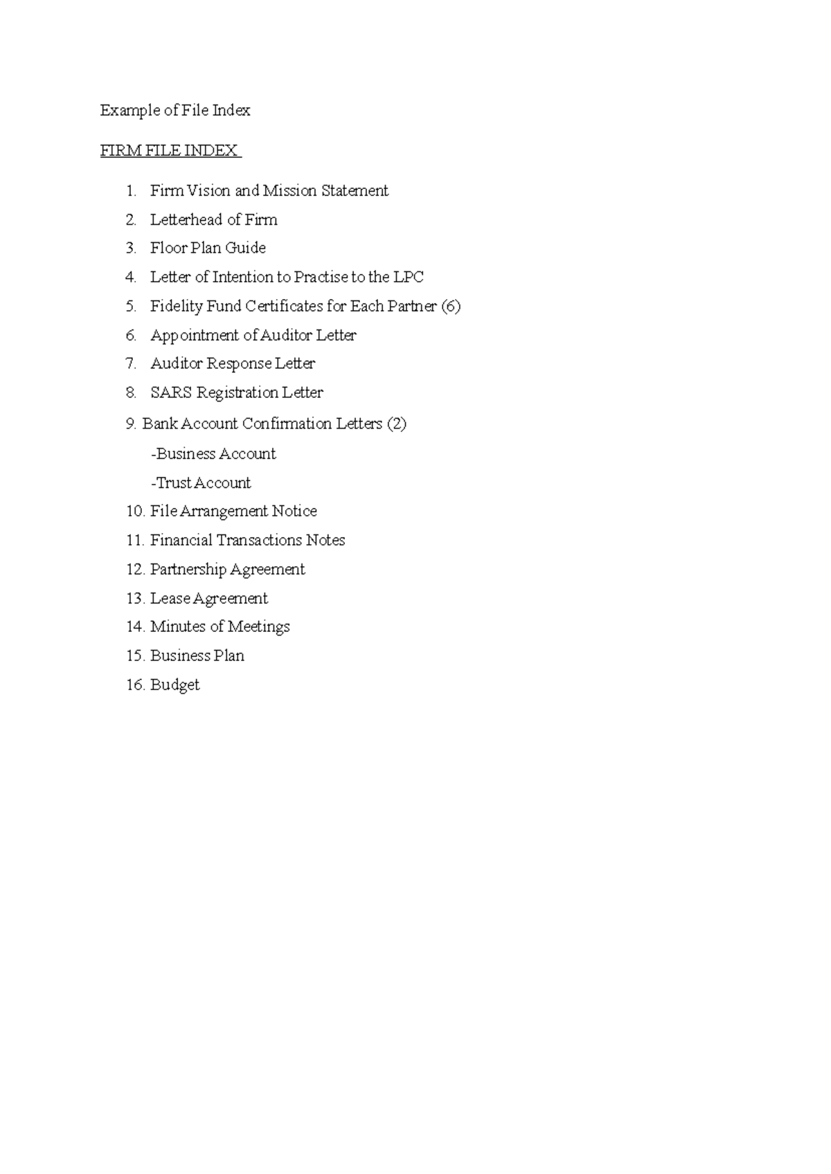 File Index Note-Studocu - Example of File Index FIRM FILE INDEX 1. Firm ...