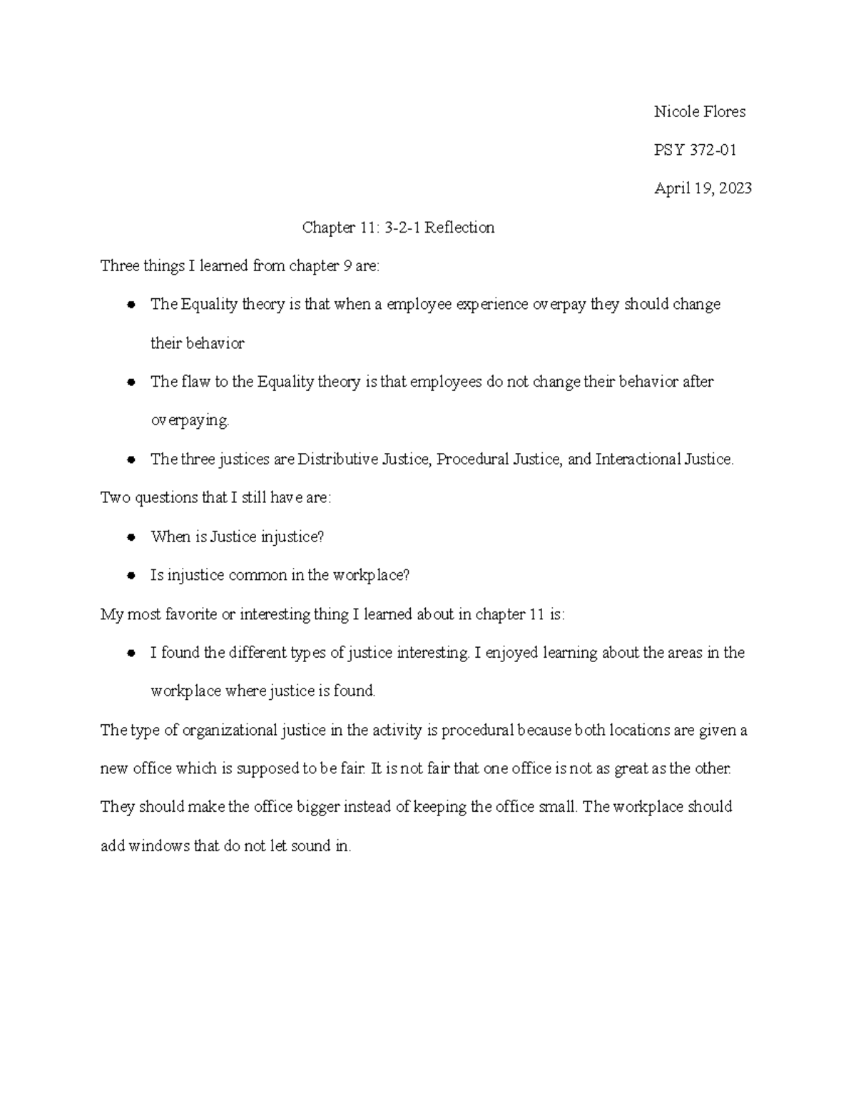 Chapter 11 3-2-1 Reflection - Nicole Flores PSY 372- April 19, 2023 ...