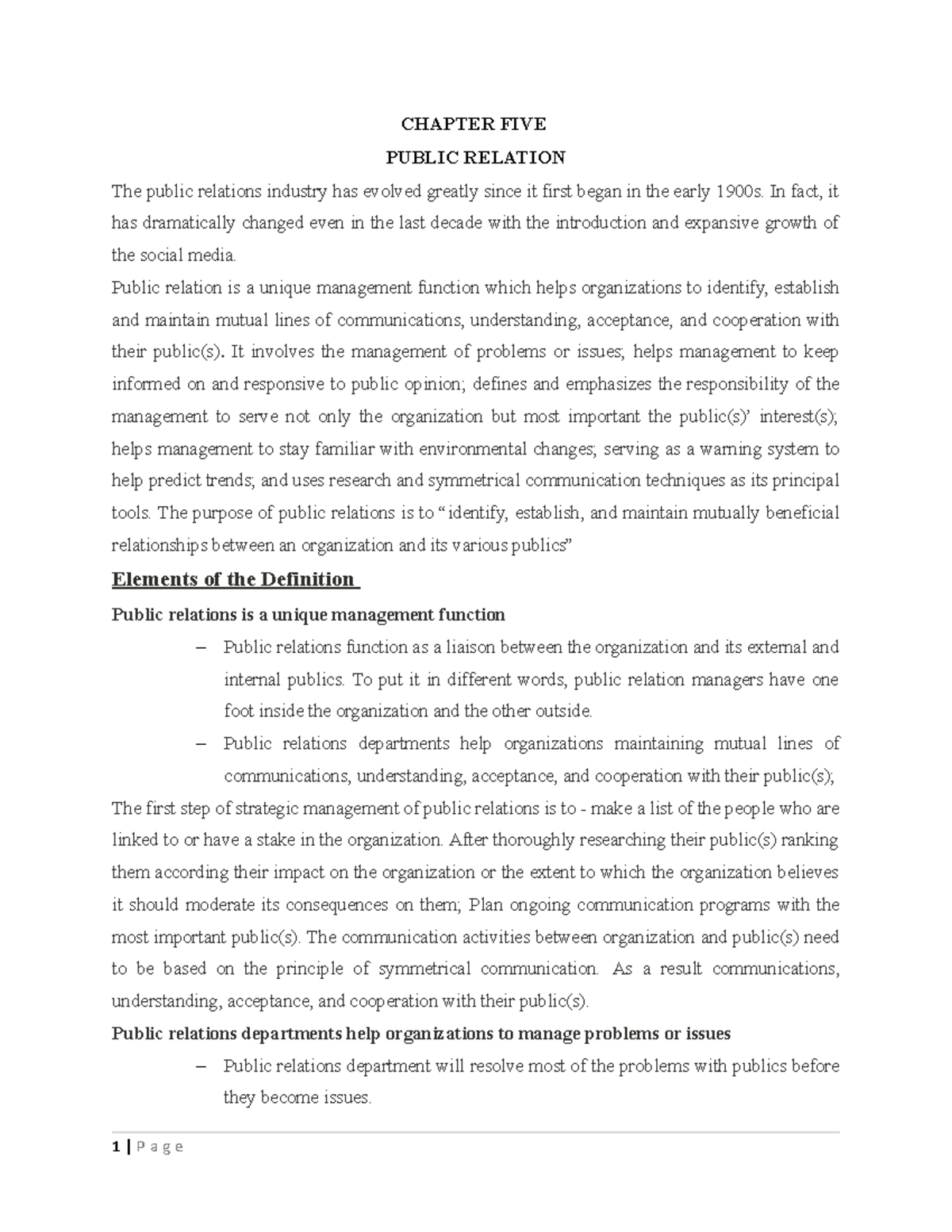 Chapter 5-public relation - CHAPTER FIVE PUBLIC RELATION The public ...