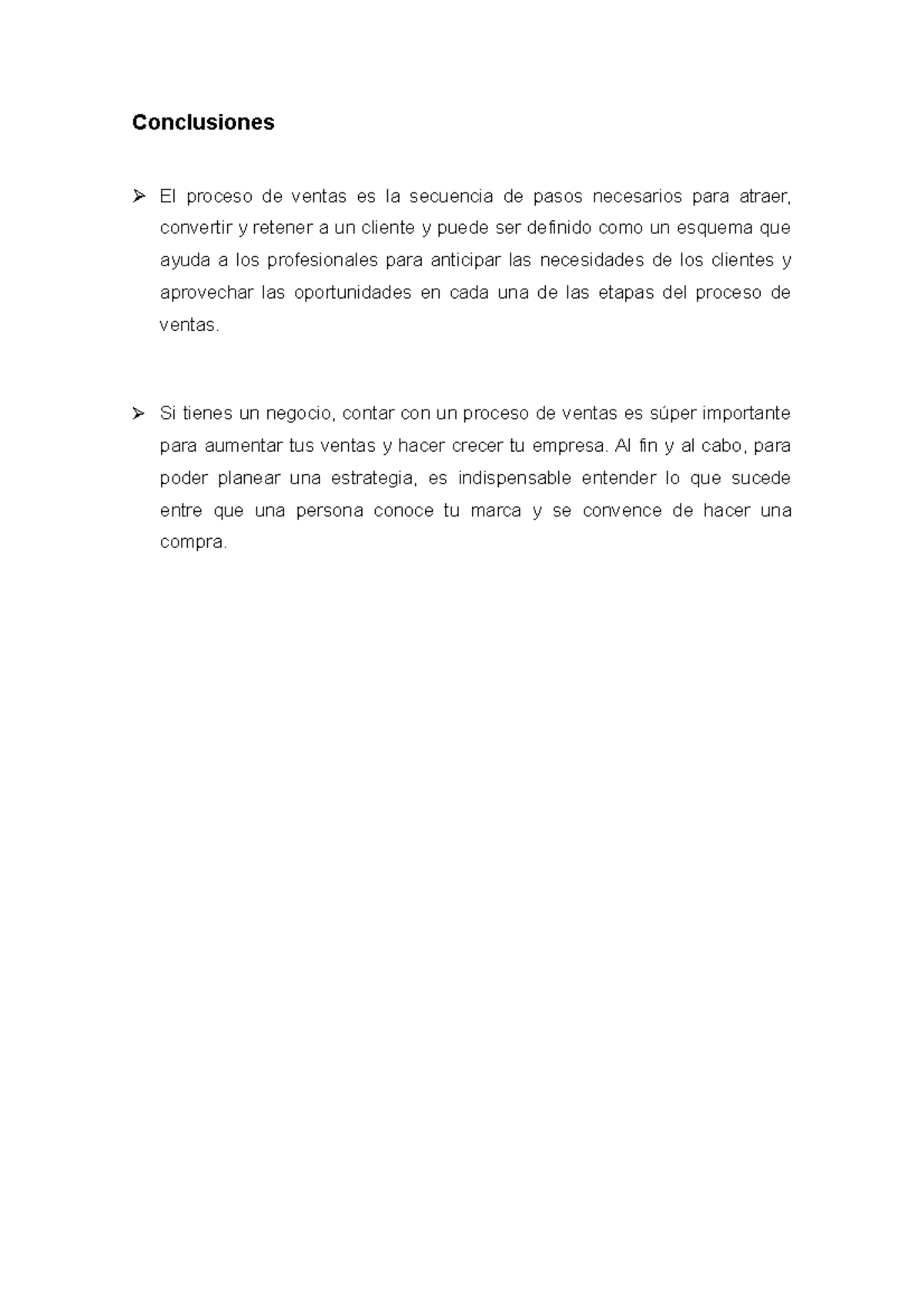 Conclusiones (procesos de ventas) - Conclusiones El proceso de ventas ...
