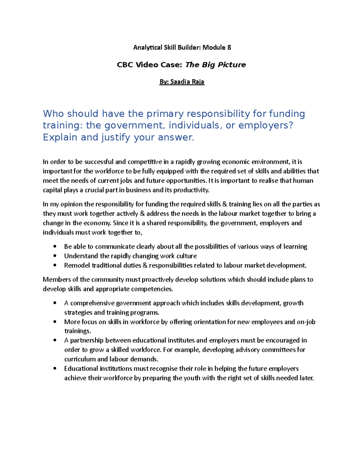 ASB 8 - assignment - Analytical Skill Builder: Module 8 CBC Video Case ...