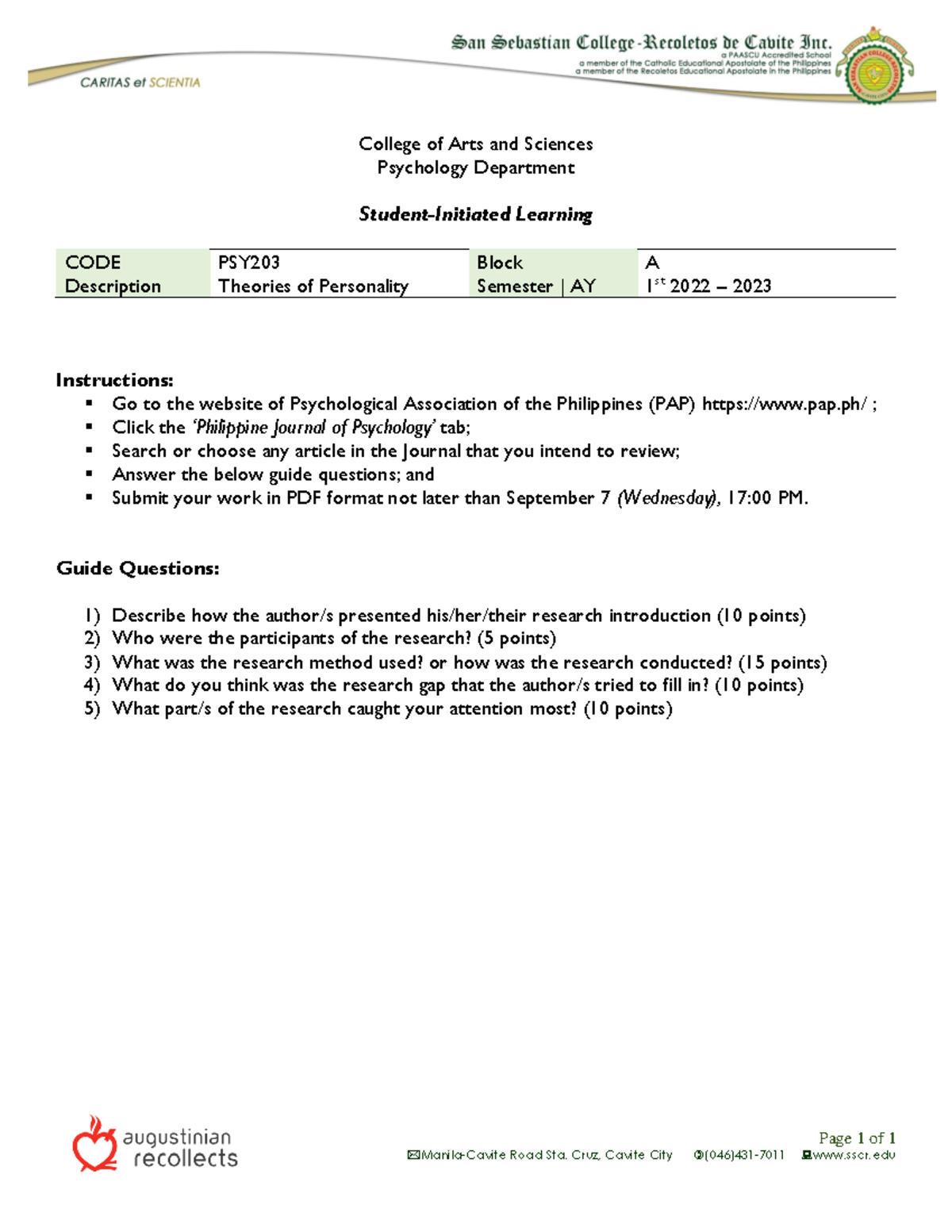 Student-Initiated Learning 3 - Page 1 of 1 Manila-Cavite Road Sta. Cruz ...