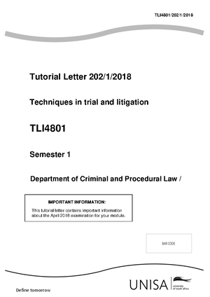 TLI4801 2020 TL 202 2 e - Assignment answers - Warning: TT: undefined function: 32 TLI4801/202/2 ...