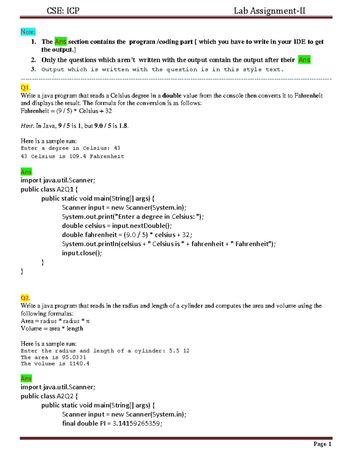 ICP Lab Assignment-2 - assignment 2 questions - Note: 1. The Ans section contains the program ...