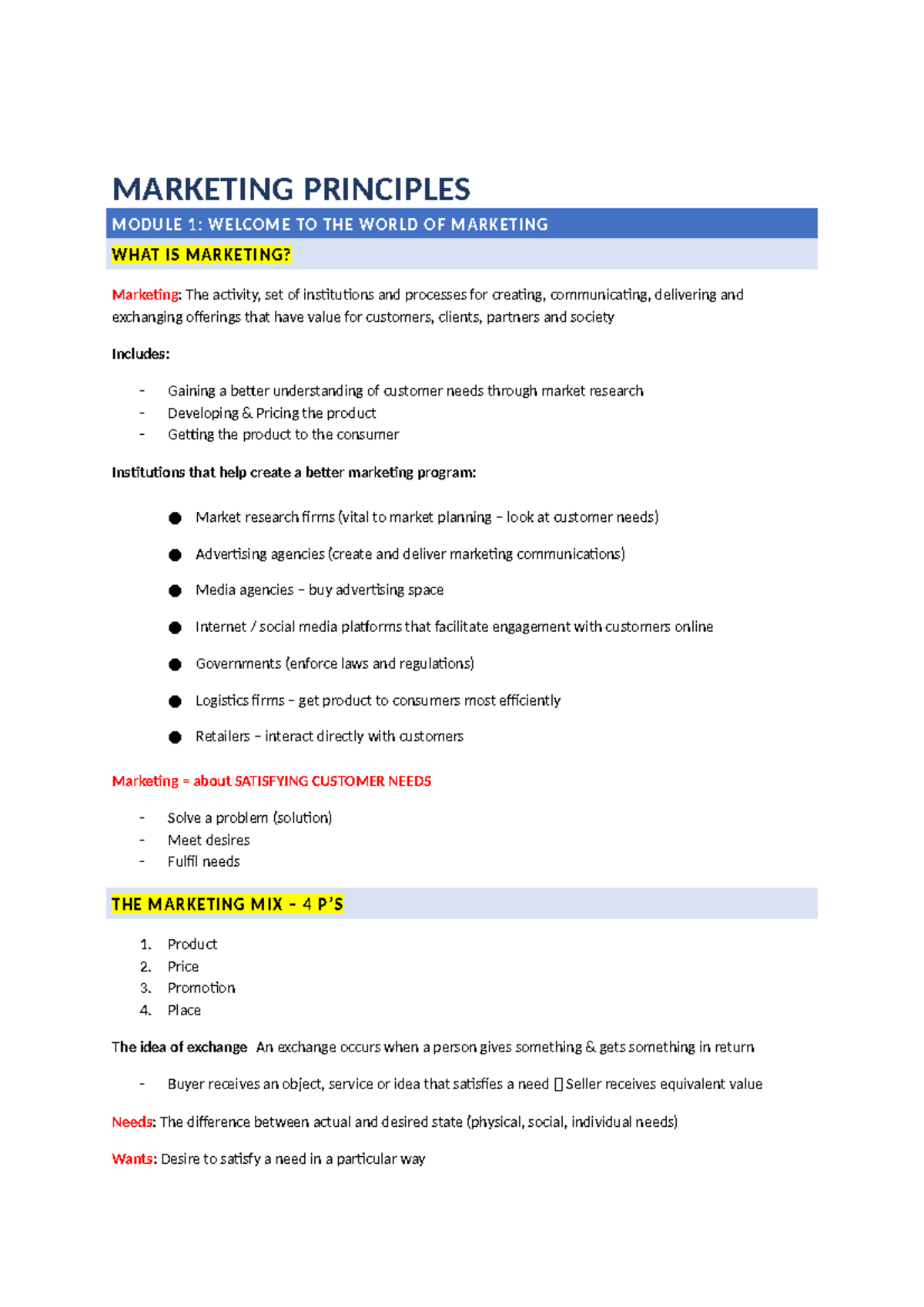 MKTG Notes - MARKETING PRINCIPLES MODULE 1: WELCOME TO THE WORLD OF ...