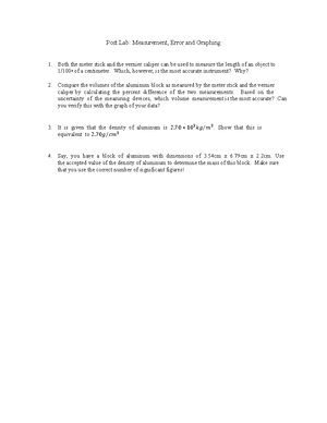 Measurement, Error, and Graphing Post Lab - Post Lab: Measurement, Error and Graphing Both the ...