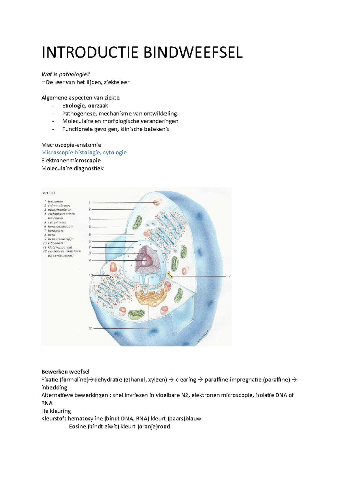 Histologie - INTRODUCTIE BINDWEEFSEL Wat is pathologie? = De leer van ...