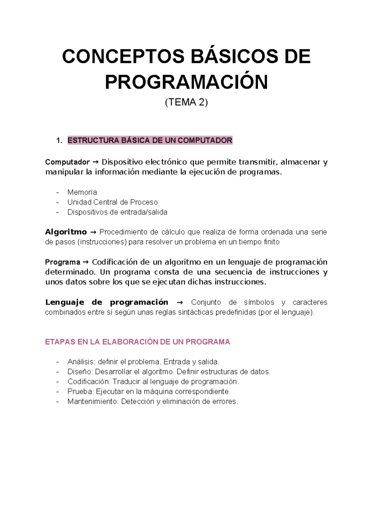 Tema 2 Conceptos Básicos DE Programación - CONCEPTOS BÁSICOS DE ...