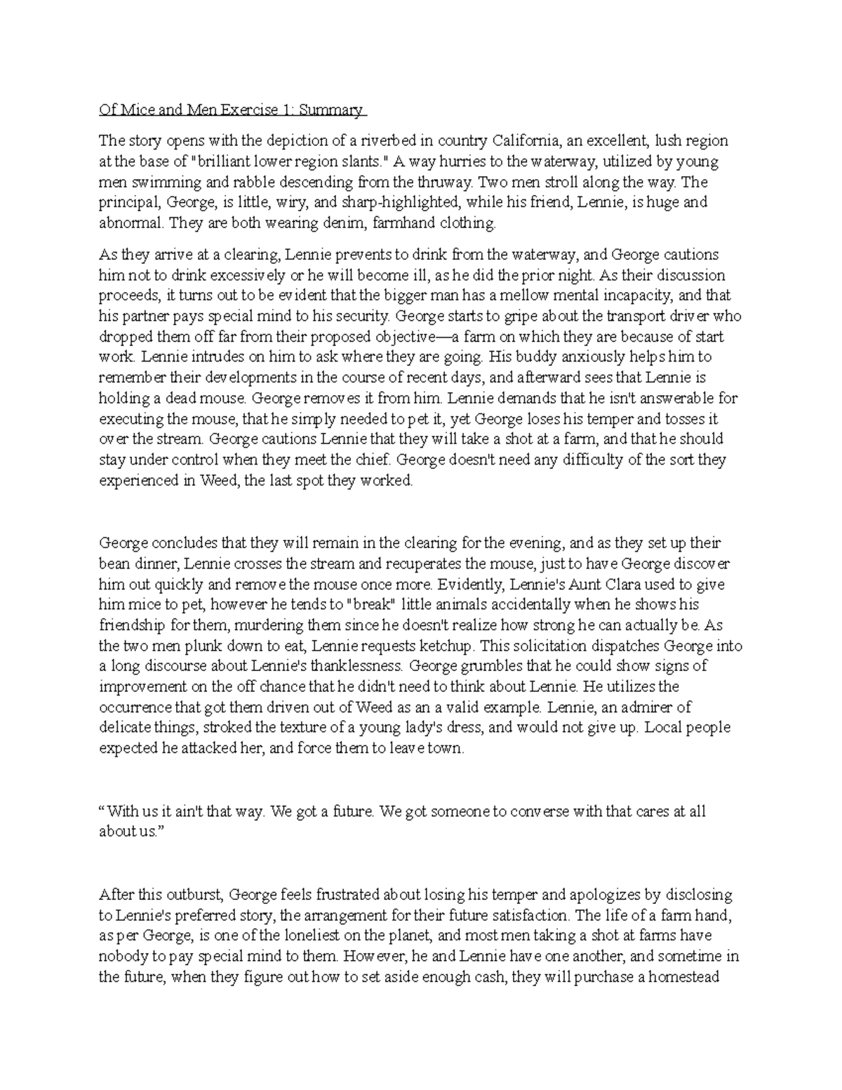 English summary of mice and men (submit) - Of Mice and Men Exercise 1 ...