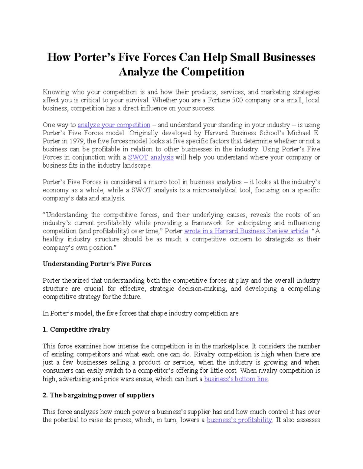 Example of Five forces - VNUIS - How Porter’s Five Forces Can Help ...