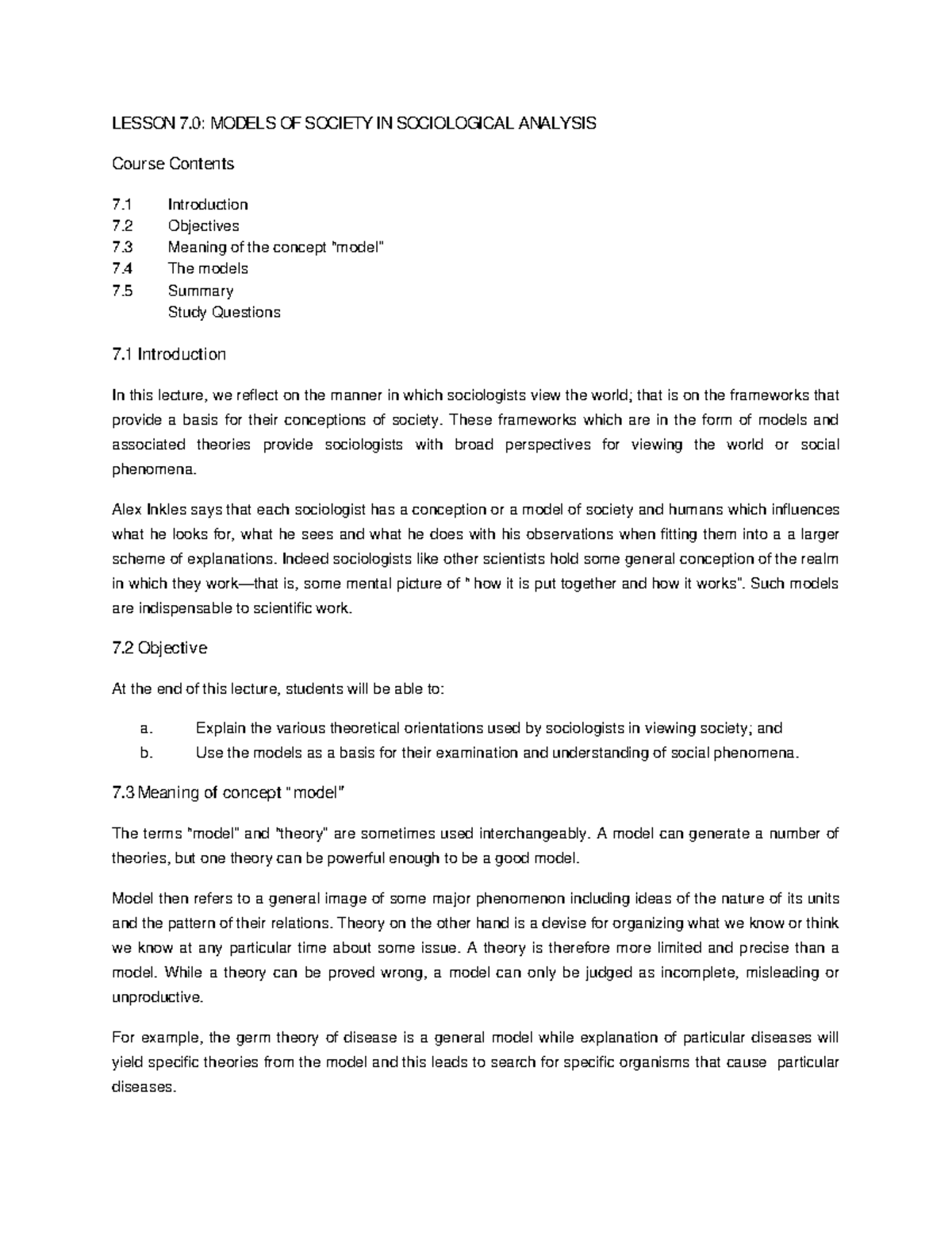 Lesson 007 - Lecture 007 - LESSON 7: MODELS OF SOCIETY IN SOCIOLOGICAL ...