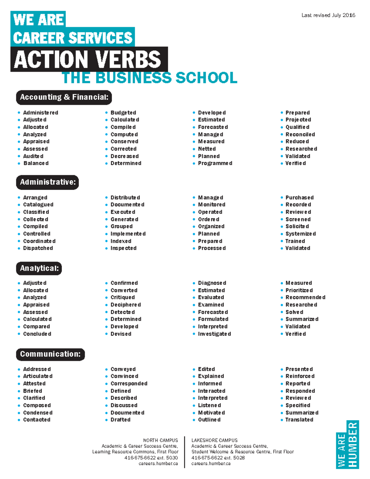 Action Verbs Business July 2016 - Last revised July 2016 ACTION VERBS ...