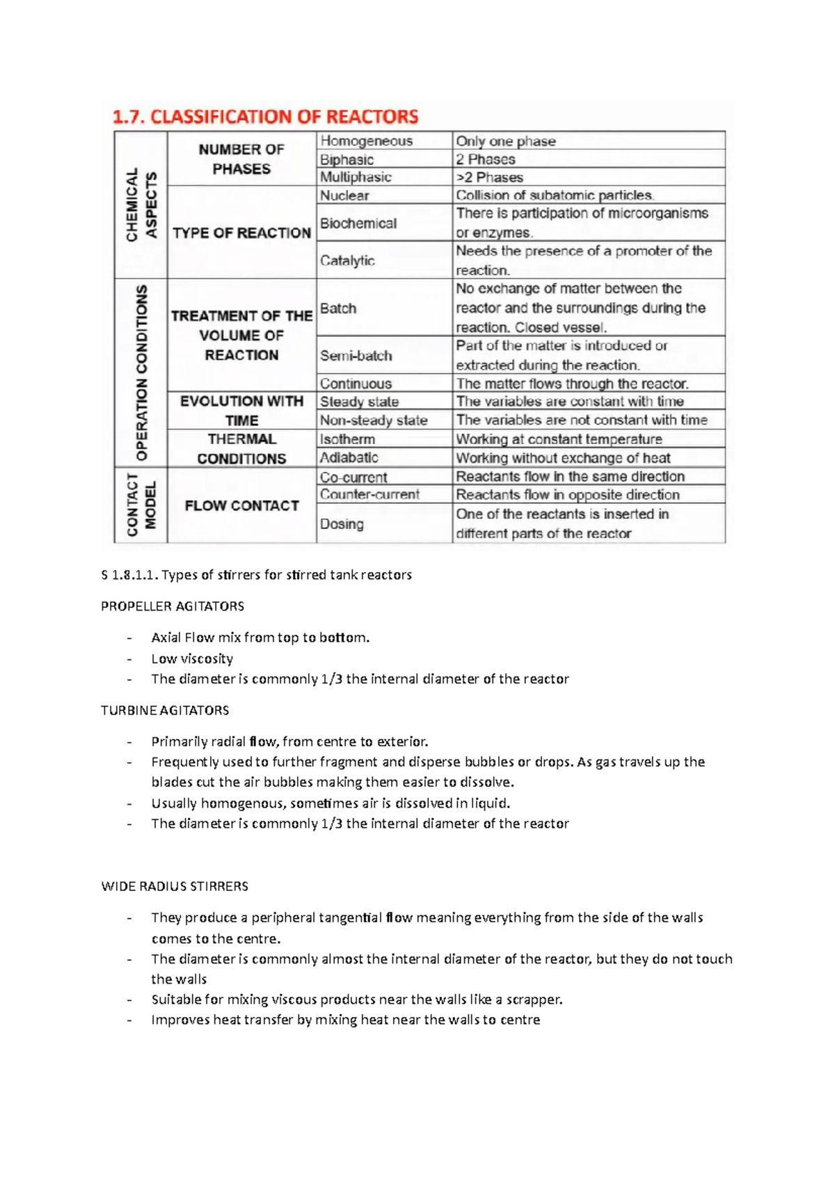 Lectue 3 and 4 notes - S 1.8.1. Types of stirrers for stirred tank ...
