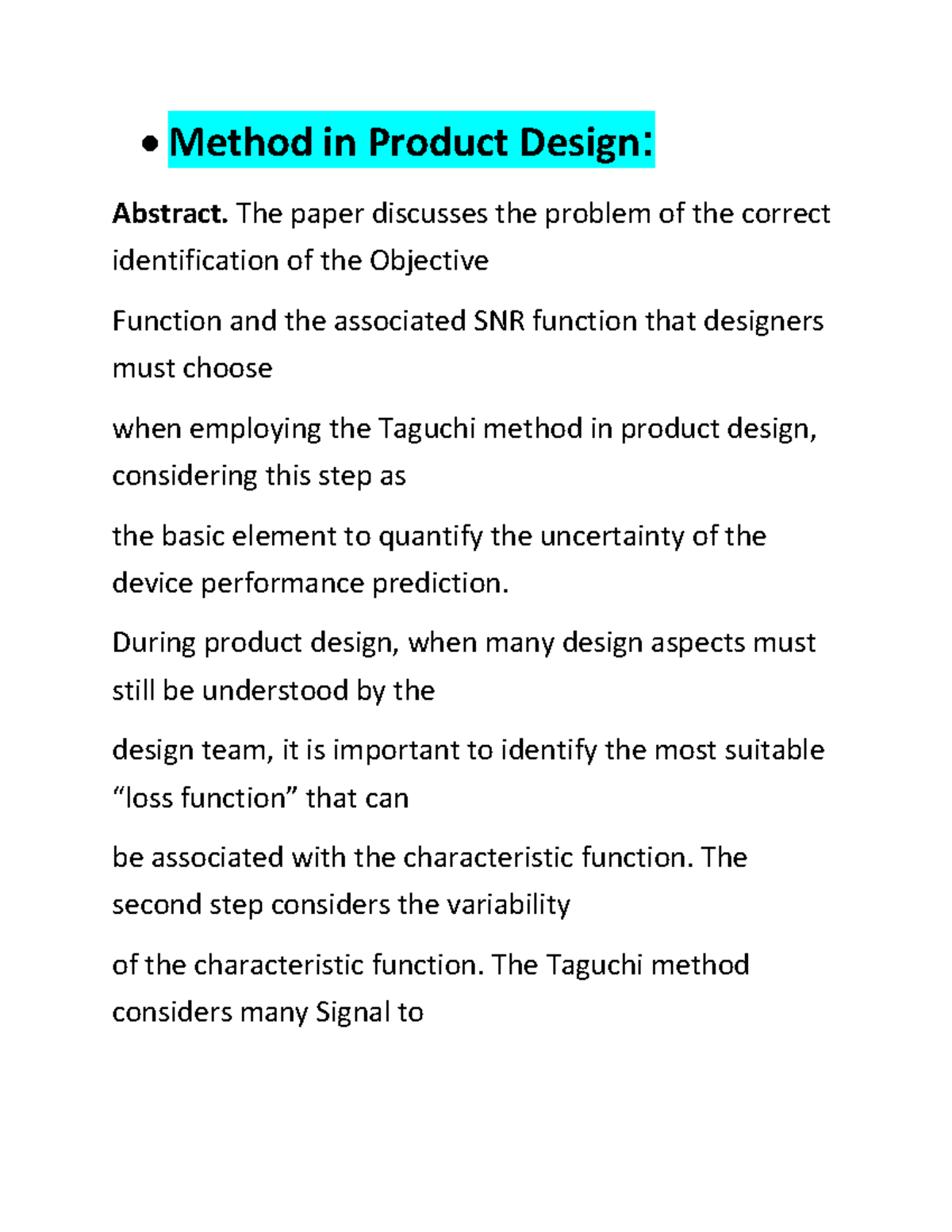Method in Product Design - Method in Product Design: Abstract. The ...
