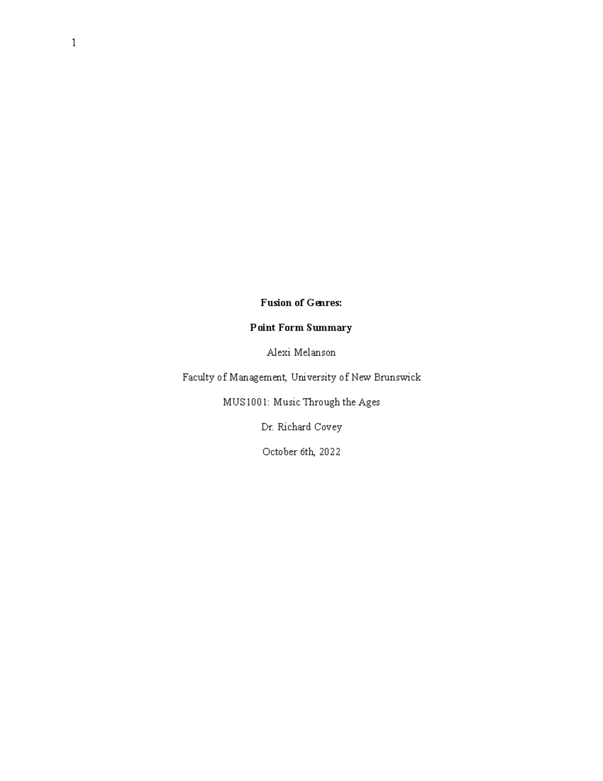 Fusion of Genres - Point Form Summary - Fusion of Genres: Point Form ...