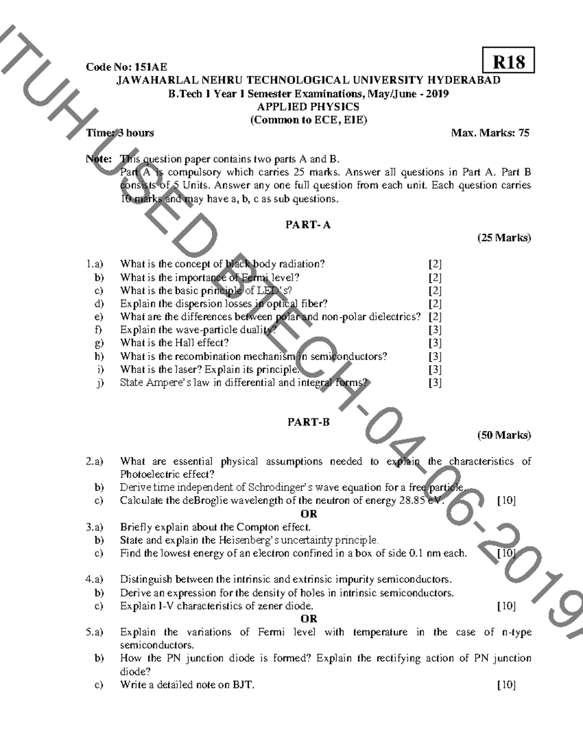 May June - 2019 - paper - Code No: 151AE JAWAHARLAL NEHRU TECHNOLOGICAL ...