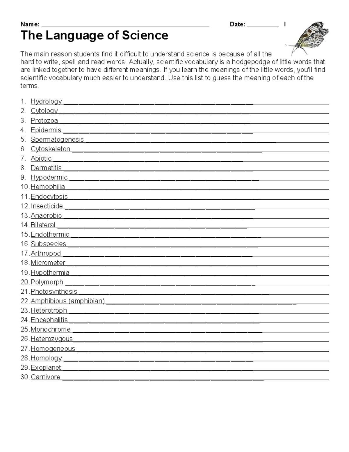 The Language of Science - Name: Date: Period: ______ The Language of ...